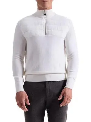 Bugatchi Merino Wool Quarter-zip Polo Sweater - Chalk