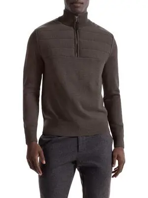 Bugatchi Merino Wool Quarter-zip Polo Sweater - Walnut
