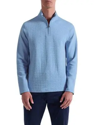 Bugatchi Waffle Quarter-zip Cotton-blend Pullover - Air Blue