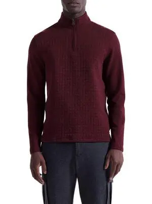 Bugatchi Waffle Quarter-Zip Cotton-Blend Pullover Burgundy
