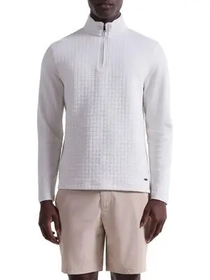 Bugatchi Waffle Quarter-zip Cotton-blend Pullover - Chalk
