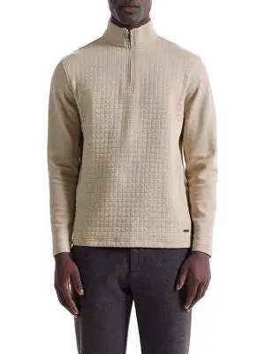 Bugatchi Waffle Quarter-Zip Cotton-Blend Pullover Sand