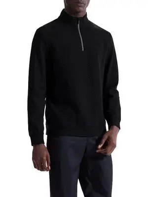 Bugatchi Quarter Zip Cotton Blend Pullover - Black