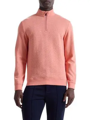 Bugatchi Quarter Zip Cotton Blend Pullover - Coral