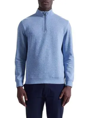 Bugatchi Quarter Zip Cotton Blend Pullover - Sky
