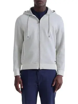 Bugatchi Piqué Zip-Up Hoodie Chalk