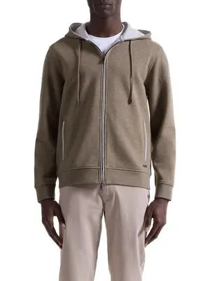 Bugatchi Piqué Zip-Up Hoodie Taupe