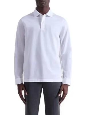 Bugatchi Mercerized Cotton Long Sleeve Polo - White
