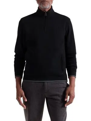 Bugatchi Heathered Quarter-zip Pullover - Black