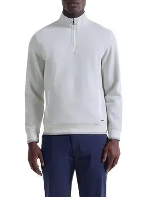 Bugatchi Heathered Quarter-zip Pullover - Chalk
