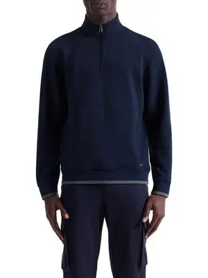 Bugatchi Heathered Quarter-zip Pullover - Navy