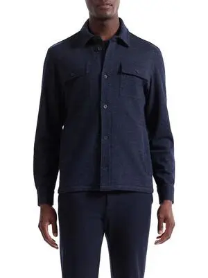 Bugatchi Slub Knit Wool & Cotton Button-up Shirt Jacket Navy