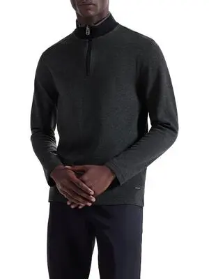 Bugatchi Quarter Zip Cotton Blend Piqué Pullover - Black