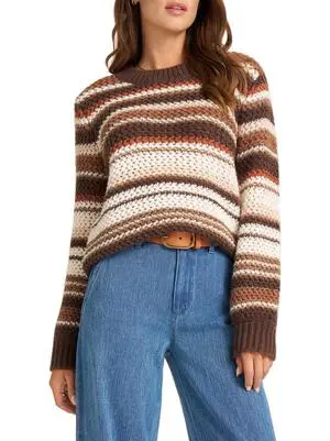 Matty M. Dion Striped Crewneck Sweater - Chocolate