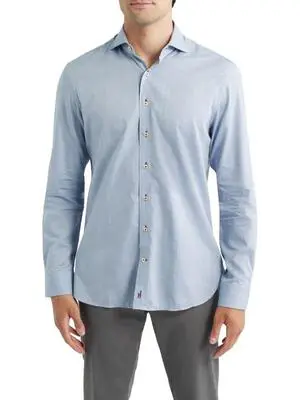 Johnnie-o Augustin Herringbone Cotton Button-up Shirt - Laguna Blue