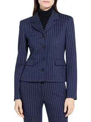 Theory Metallic Pinstripe Fitted Jacket - Navy Multi
