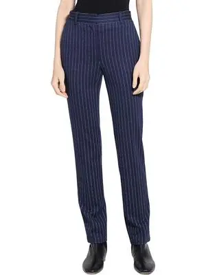Theory Pinstripe Slim Fit Trousers - Navy Multi