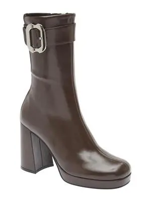 Jeffrey Campbell Bratty Block Heel Bootie Brown Stretch
