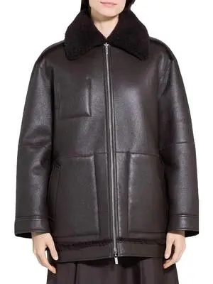 Theory Genuine Shearling Reversible Coat - Cacao