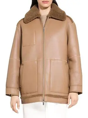 Theory Genuine Shearling Reversible Coat - Pale Brown