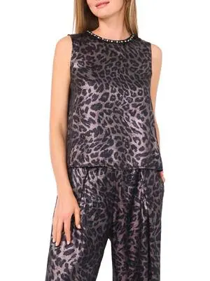 Vince Camuto Leopard Print Satin Tank - Rich Black
