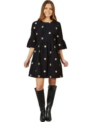 YUMI Cosmic Embroidered Cord Mini Dress - Black