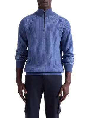 Bugatchi Merino Wool Quarter-Zip Polo Sweater Cobalt
