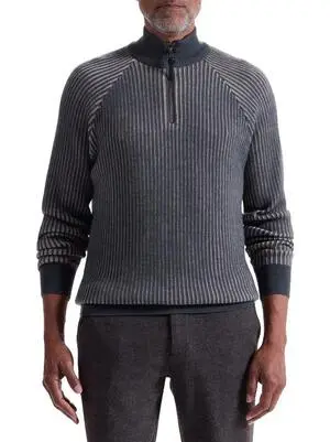 Bugatchi Merino Wool Quarter-Zip Polo Sweater Zinc