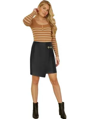 YUMI Faux Leather Wrap Skirt - Black