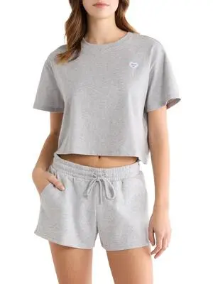 OPEN EDIT Boxy Crop Sleep T-Shirt Grey Heather Blue Lollipop