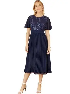 YUMI Sequin Embellished Pleated Midi Dress - Navy