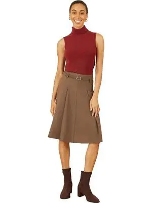YUMI Pleated Midi Skirt With Belt - Brown