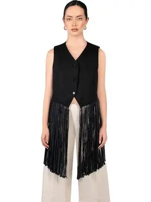 LAURA APARICIO Macrame Gillet Top - Black