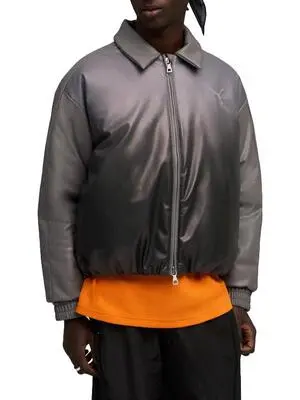 PUMA Oversized Faux Leather Bomber Jacket - Shadow Gray