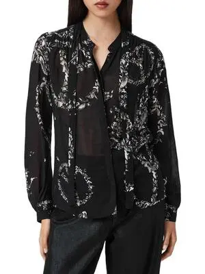 ALLSAINTS Hilda Bird Print Shirt - Flight Black