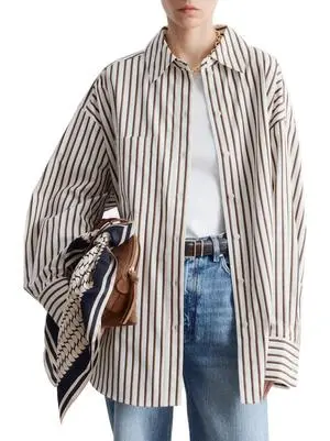 & Other Stories Oversized Cotton Button-up Shirt - White Dusty Light