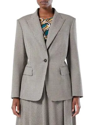 MARINA RINALDI Caliga Plaid Wool Blazer