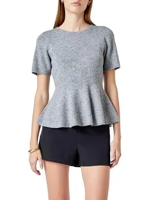 Endless Rose Short Sleeve Peplum Sweater - Heather Grey
