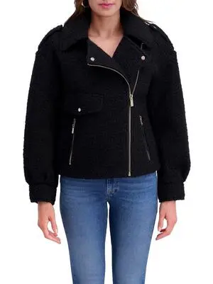 Kensie Bouclé Moto Jacket - Black
