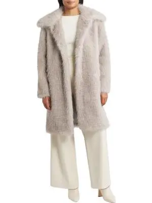 Bernardo Long Faux Fur Coat - Light Grey Mix