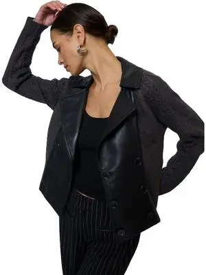 Central Park West Milan Sweater Combo Trench Jacket - Black