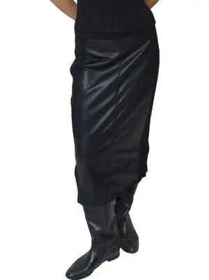 Central Park West Faux Leather Combo Skirt - Black Combo