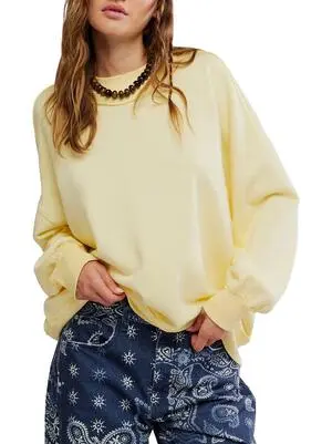 Free People Palm Springs Mock Neck Cotton Fleece Sweatshirt - Banana Cream