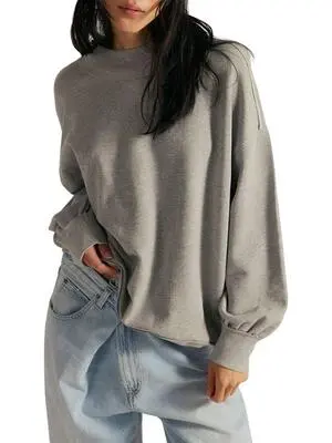 Free People Palm Springs Mock Neck Cotton Fleece Sweatshirt - Heather Grey