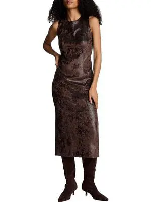 KENNETH COLE Faux Snakeskin Textured Velvet Sheath Dress - Marsh Brown