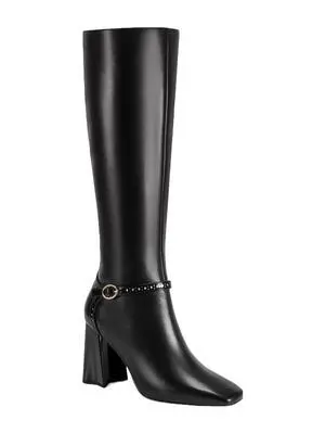 Karl Lagerfeld Paris Shreya Sculpted Block Heel Knee High Boots - Black/bright White