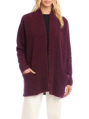 Karen Kane Bouclé Open Front Cardigan - Eggplant
