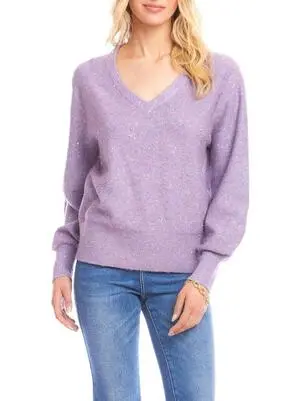 Karen Kane Sequin V-neck Sweater - Lavender
