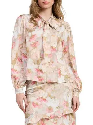 JACQUIE THE LABEL Mackenzie Balloon Sleeve Satin Button-up Shirt - Chartreuse Pink
