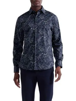 Bugatchi Axel Trim Fit Paisley Stretch Cotton Button-up Shirt - Navy